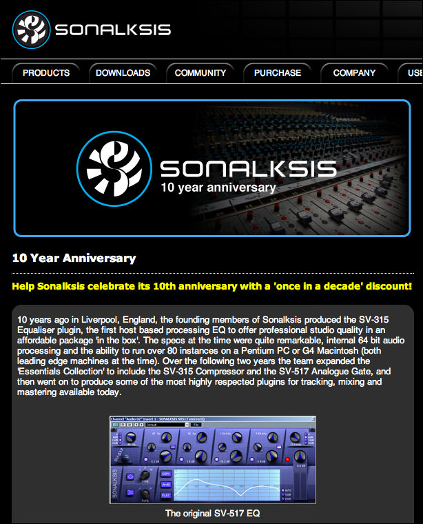 Sonalksis、10周年を記念して、すべてのプラグインを60％OFFで販売中 - ICON