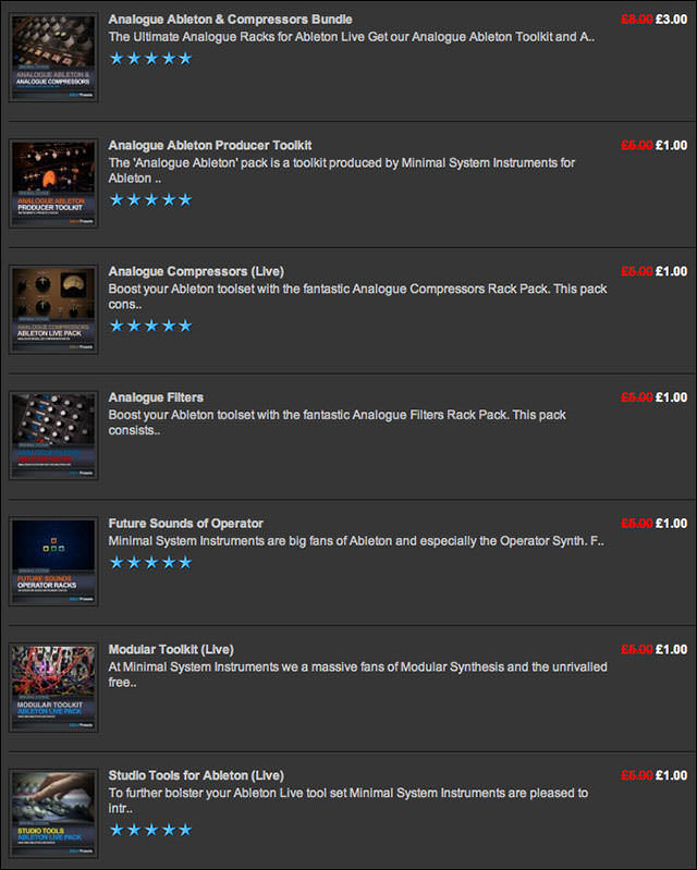 Minimal System Instruments、Ableton Live Packを1日限定で1ポンドで販売中 - ICON