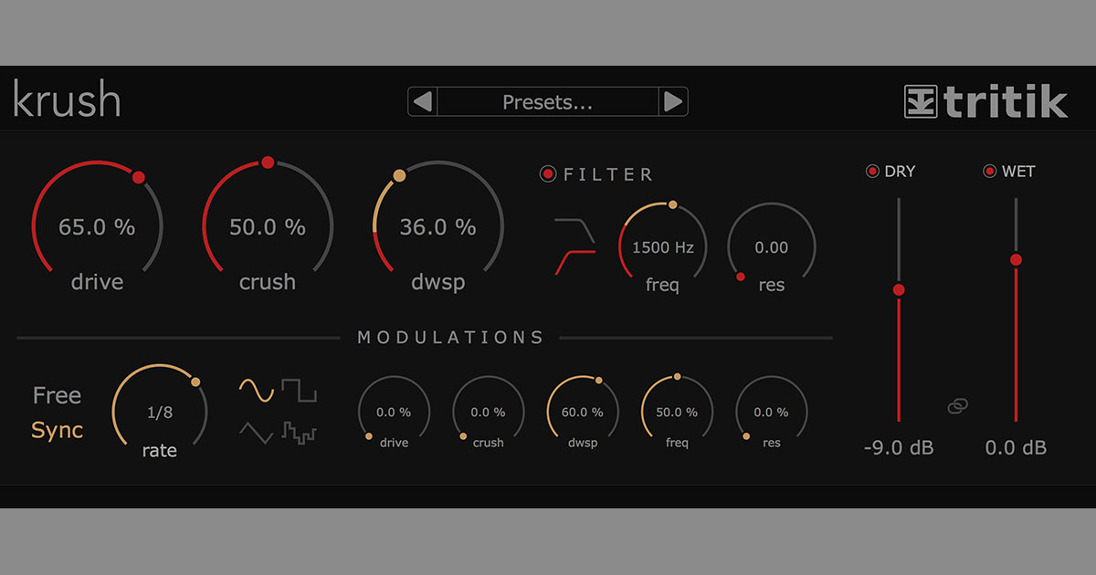 tritik、アナログ・フィルター／モジュレーター機能を装備したサチュレーター／ディストーション・プラグイン、「krush」の無償配布を開始 ...
